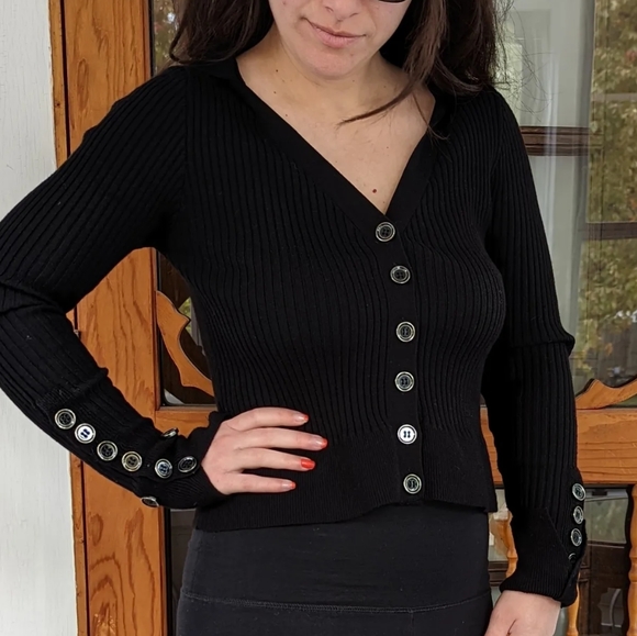 Sweaters | Sexy Black Button Down Sweater | Poshmark
